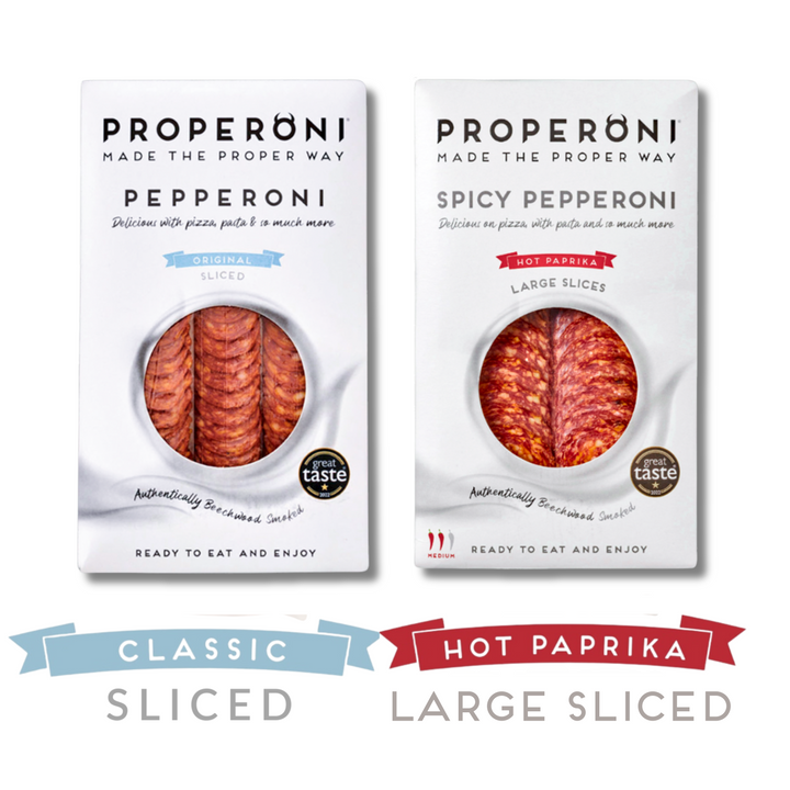 Properoni Classic & Hot Paprika Sliced Pepperoni Mixed Bundle 2 x 80g